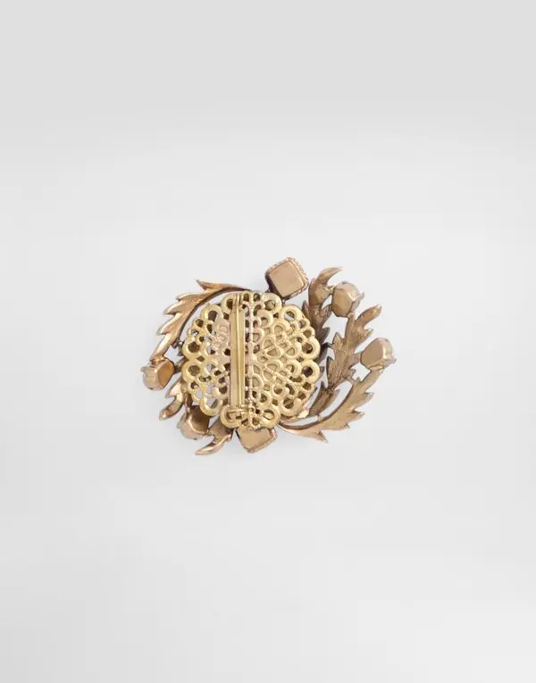 Dolce & Gabbana Leaf Brooch With Rhinestones