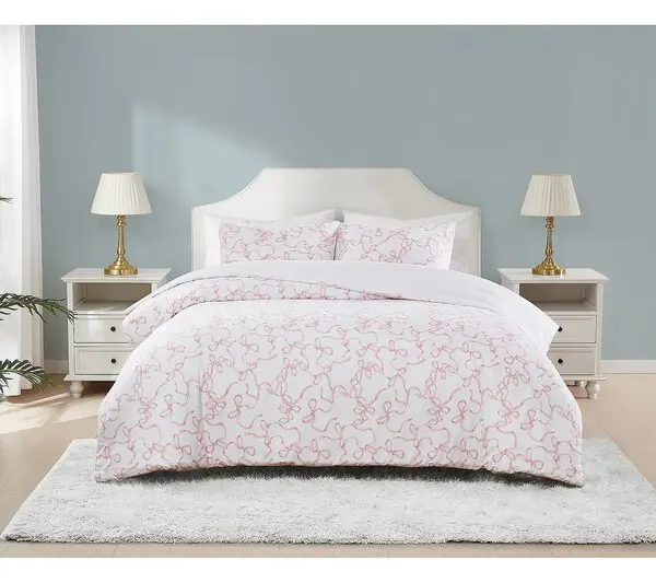 TRULY SOFT Printed Bow 3 Piece King Duvet Set - One-color