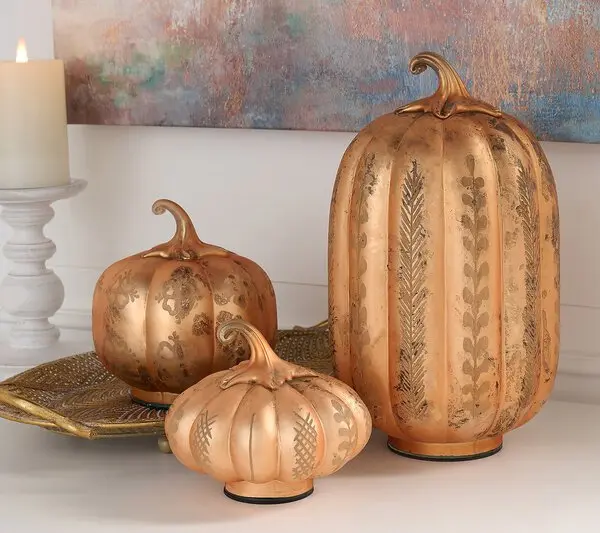 HOME REFLECTIONS S/3 Etched Mercury Glass Pumpkins - One-color