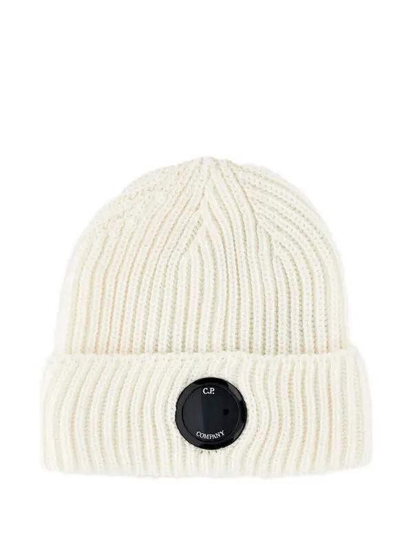 C.P. COMPANY Knit Cap In Extrafine Merino Wool - White