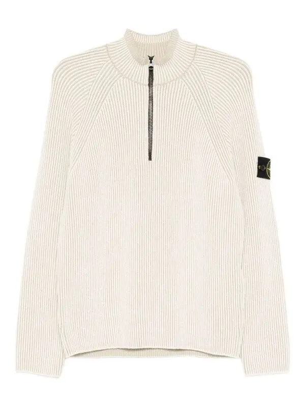 Stone Island Wool Sweater With Zip - White
