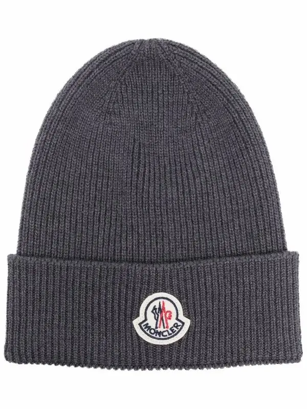 Moncler Ribbed Virgin Wool Beanie - Grey