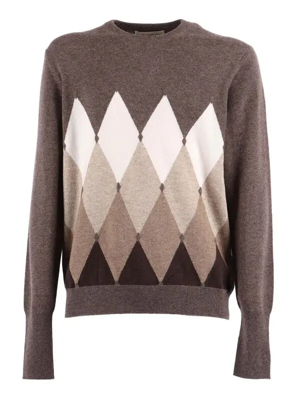 BALLANTYNE Argyle Cashmere Pullover - Brown