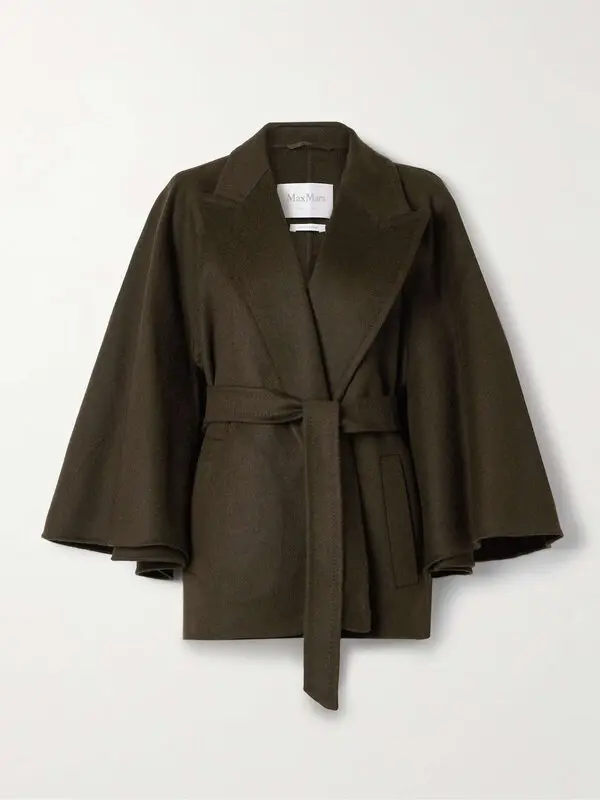 Max Mara Verna Belted Camel Hair Coat - Forest Green