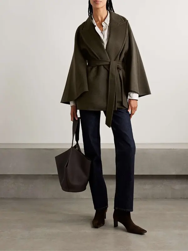 Max Mara Verna Belted Camel Hair Coat - Forest Green