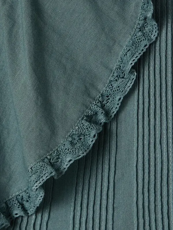 DÔEN Hardy Lace-trimmed Ruffled Pintucked Organic Cotton-voile Blouse - Blue