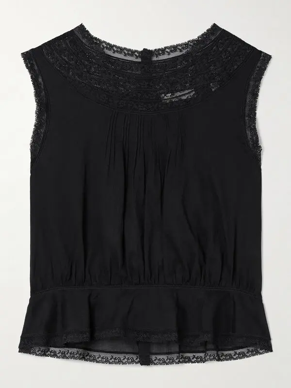 DÔEN Lilibet Lace-trimmed Pintucked Organic Cotton-voile Top - Black