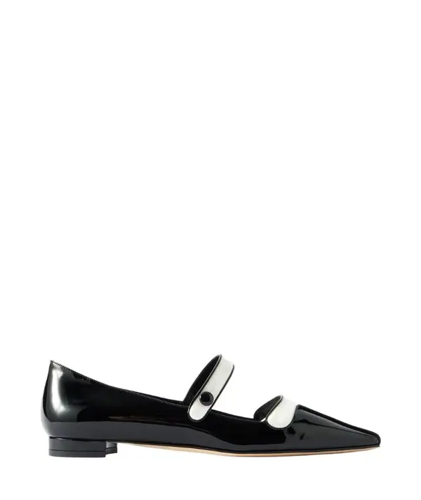 Manolo Blahnik Ganeus Two-tone Patent-leather Flats - Black