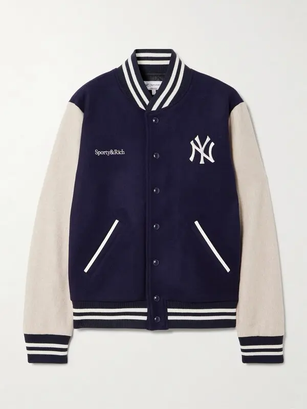 SPORTY & RICH New York Yankees Champions Wool-felt Bomber Jacket - Blue