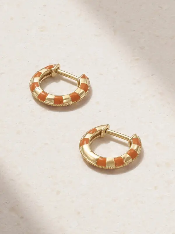 Yvonne Léon 9-karat Gold And Enamel Hoop Earrings - Brown
