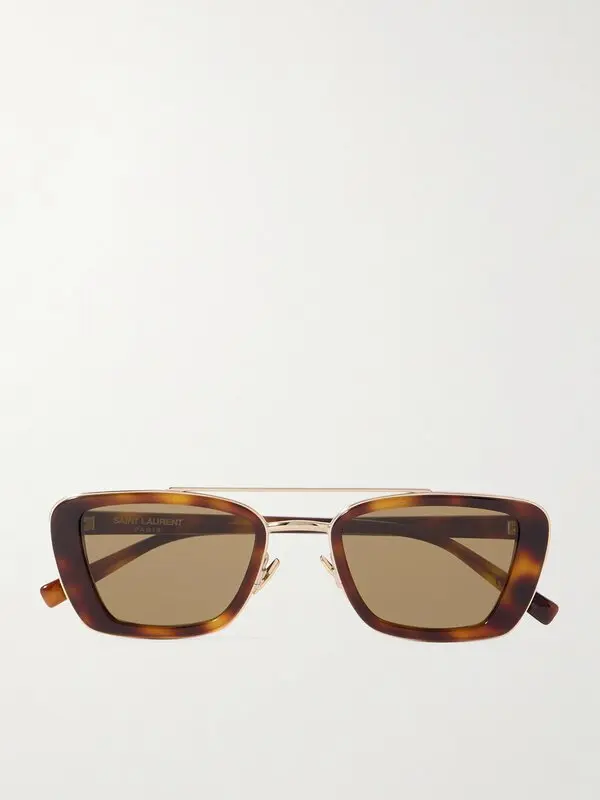 Saint Laurent Rectangle-frame Acetate And Gold-tone Sunglasses - Tortoiseshell