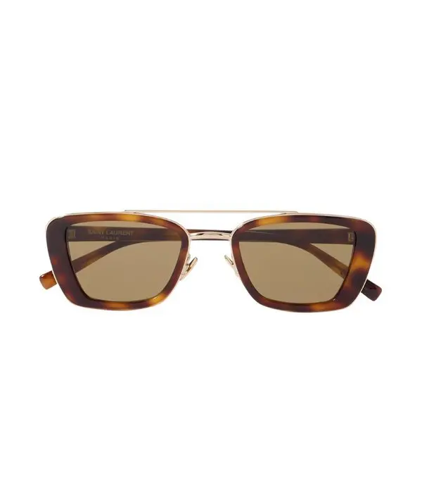 Saint Laurent Rectangle-frame Acetate And Gold-tone Sunglasses - Tortoiseshell