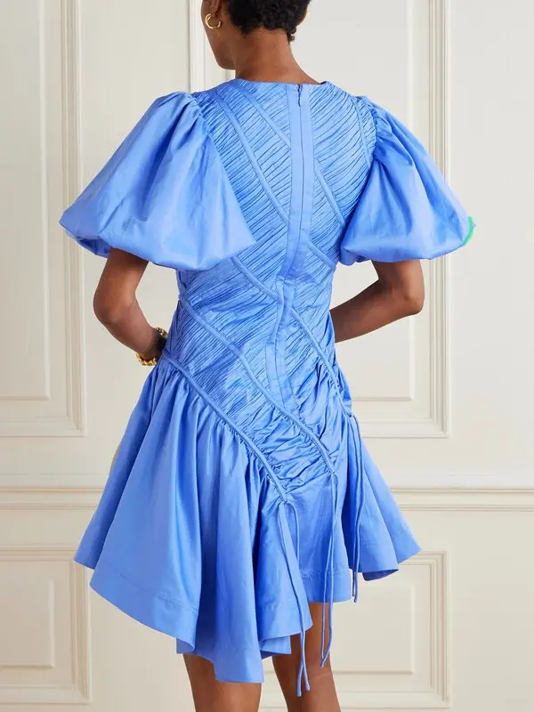 Buy Aje Wisteria Asymmetric Ruched Cotton-poplin Mini Dress - Blue At 30%  Off | Editorialist