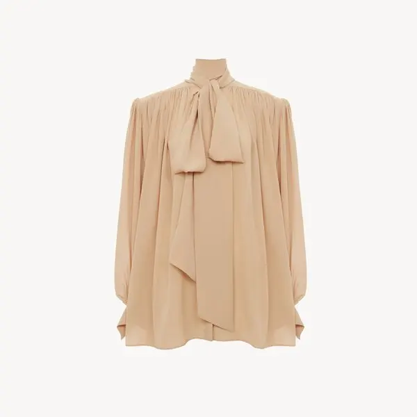Chloé Oversized Gathered Lavallière Blouse
