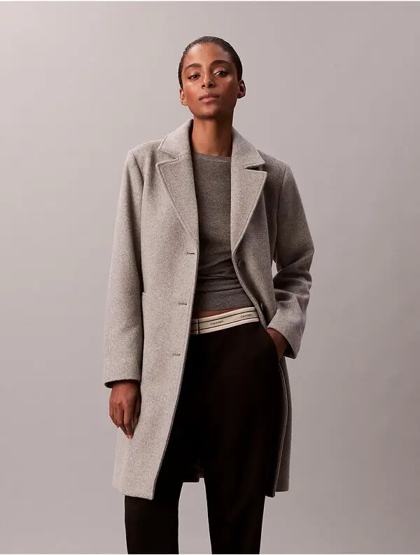 Calvin Klein Wool-blend Tailored Coat - Grey Melange