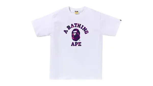 A BATHING APE Camo College Tee Shirt - White/purple