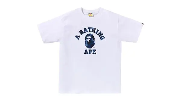 A BATHING APE Camo College Tee Shirt - White/navy Blue