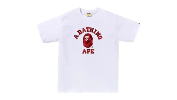 A BATHING APE Camo College Tee Shirt - White/red