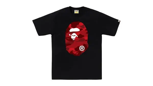 A BATHING APE Camo Big Ape Head Tee Shirt - Black/red
