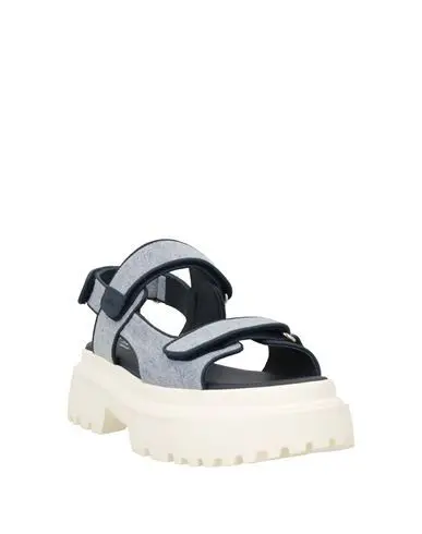 Hogan Denim And Leather Sandals With Block Heel