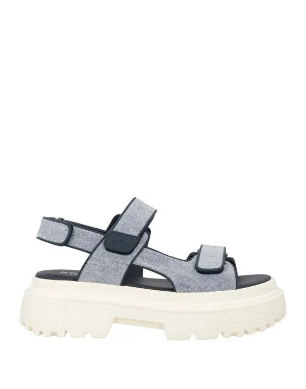 Hogan Denim And Leather Sandals With Block Heel