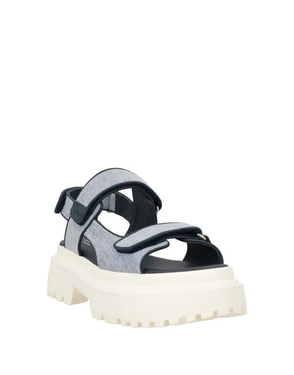Hogan Denim And Leather Sandals With Block Heel