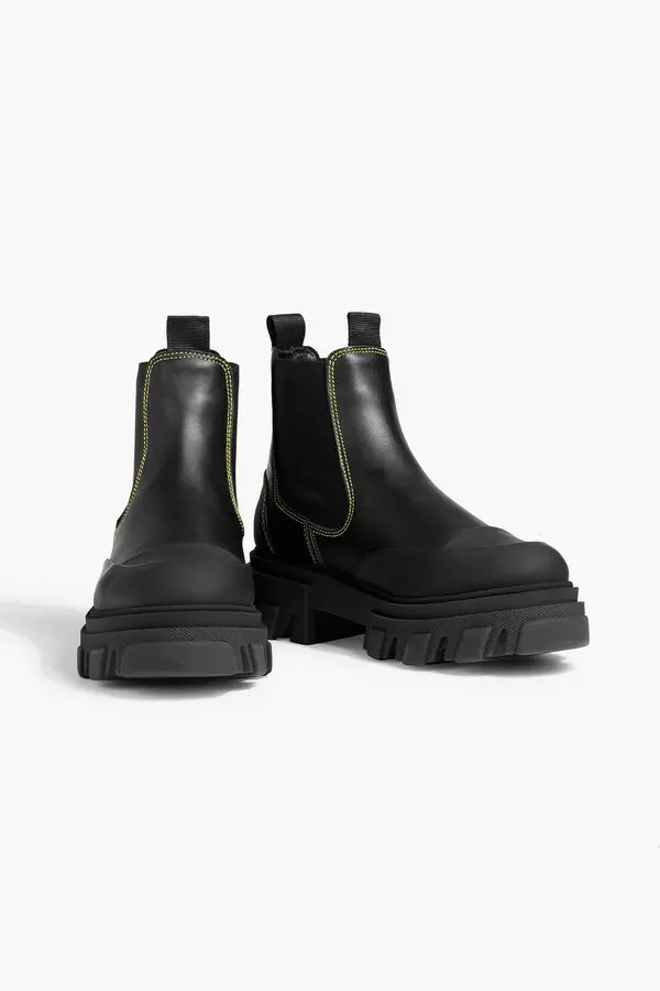 GANNI Leather Chelsea Boots - Black