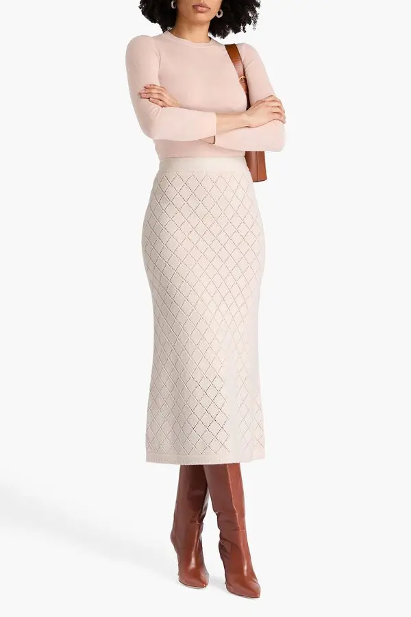 Zimmermann Pointelle-knit Wool Midi Skirt - Blush