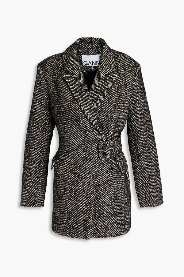 GANNI Belted Herringbone Twill Coat