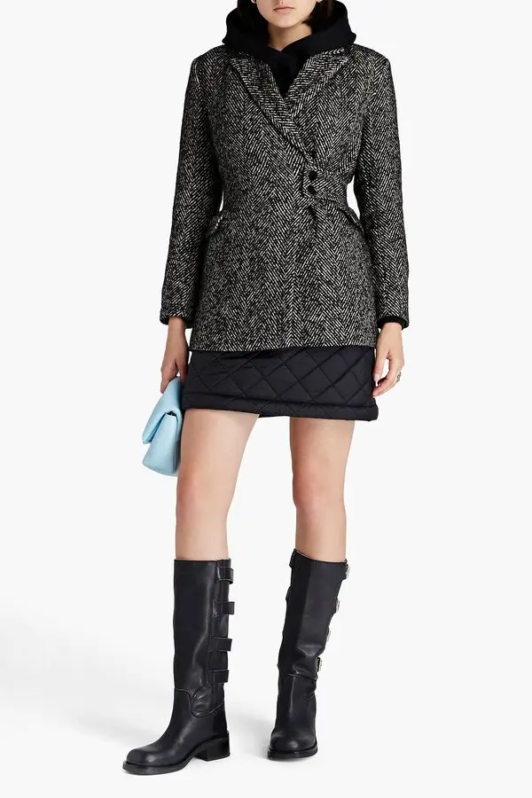 GANNI Belted Herringbone Twill Coat