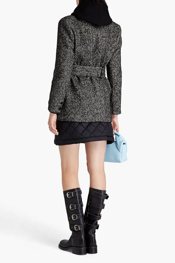 GANNI Belted Herringbone Twill Coat