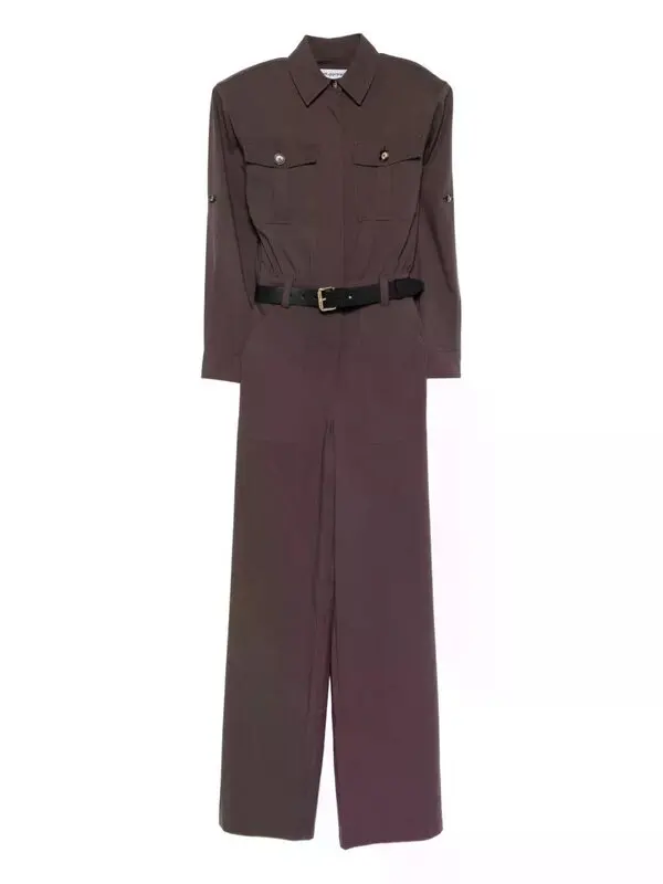 SELF-PORTRAIT Belted Pocket Jumpsuit - Brown