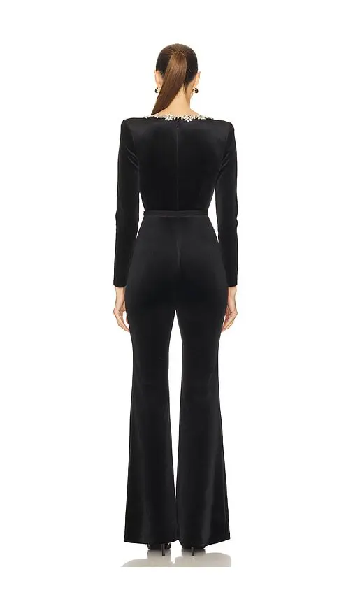 NADINE MERABI Kimberly Embellished Velvet Jumpsuit