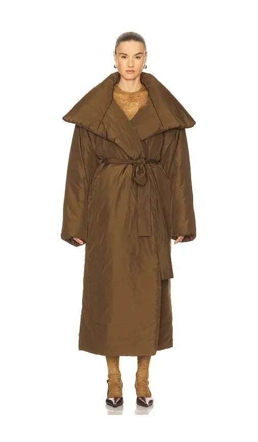 Norma Kamali High Collar Sleeping Bag Long Coat - Bark