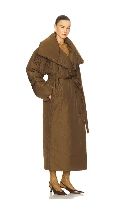 Norma Kamali High Collar Sleeping Bag Long Coat - Bark