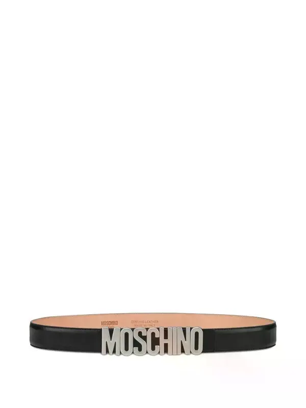 Moschino Logo Lettering Leather Belt - Black