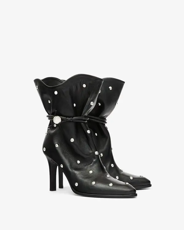 Isabel Marant Lolya Leather Ankle Boots - Black/silver