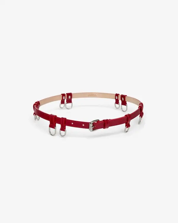 Isabel Marant Chelsea Leather Belt - Deep Red / Silver