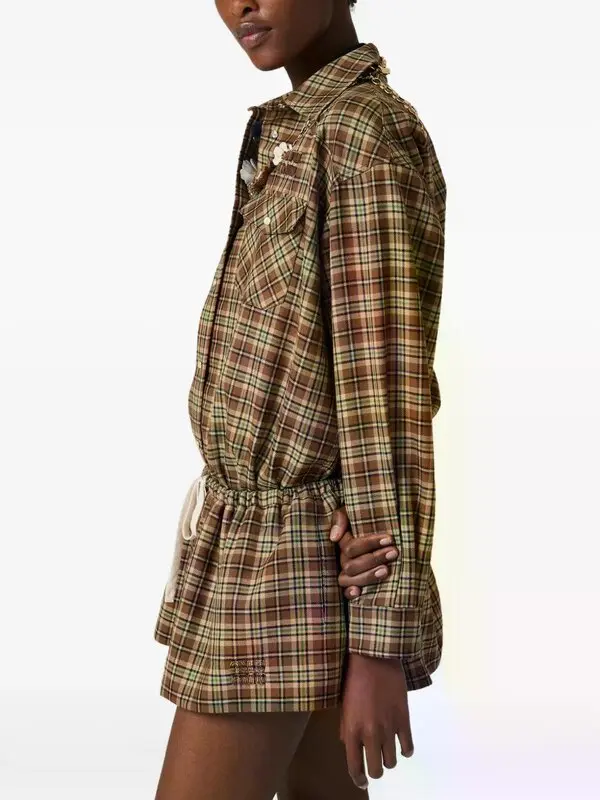 Miu Miu Plaid Wool Drawstring Miniskirt - Brown