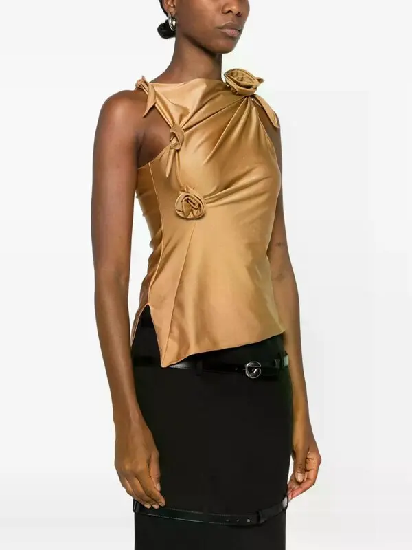 Coperni Asymmetric Rose-embellished Knotted Blouse
