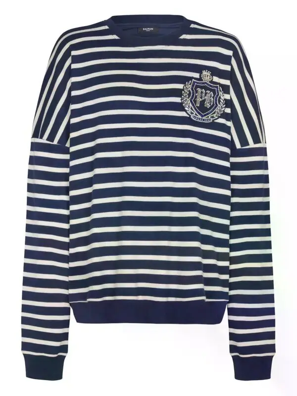 Balmain Emblem Striped Sweatshirt