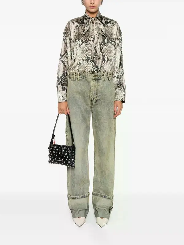 Roberto Cavalli Snakeskin Print Tie-neck Blouse