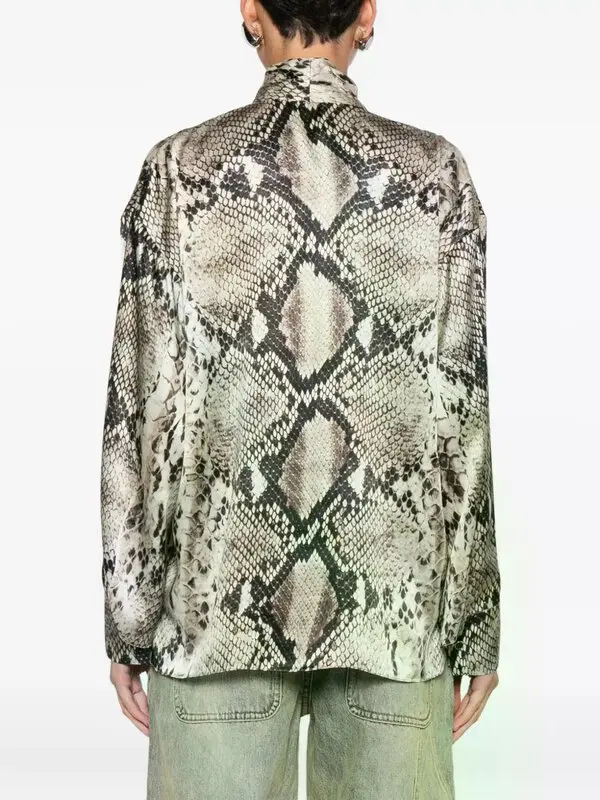 Roberto Cavalli Snakeskin Print Tie-neck Blouse