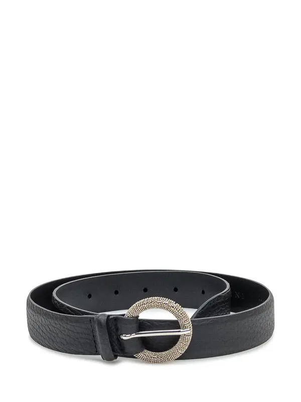 ORTIGNI Leather Belt With Jewel Buckle - Black