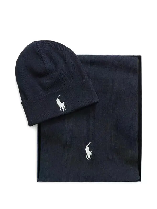 Ralph Lauren Logo-embroidered Hat And Scarf Set - Blue
