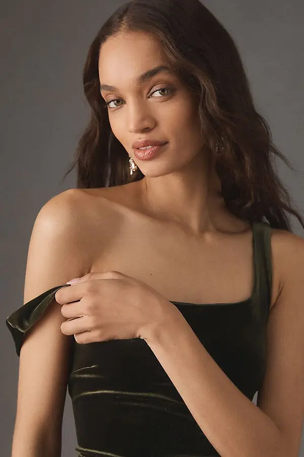 Bhldn Blake Square-neck Velvet Maxi Dress - Olive Green
