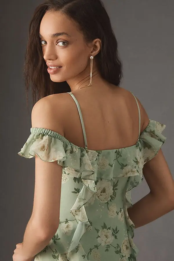 Bhldn Off-shoulder Ruffled Chiffon Maxi Dress