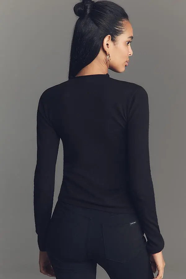 Anthropologie Fitted Sheer-panel Sweater - Black