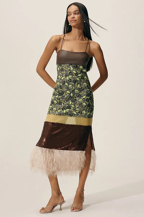 green emerald velvet dress YANYU Green Peacock Feather Print Sleeveless Dress Round Neck Summer Casual  Sundress with Pockets Versatile Dress at Amazon Women's Clothing store main image 1
