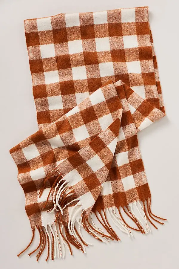 Maeve Brushed Ggham Scarf - Camel/ivory